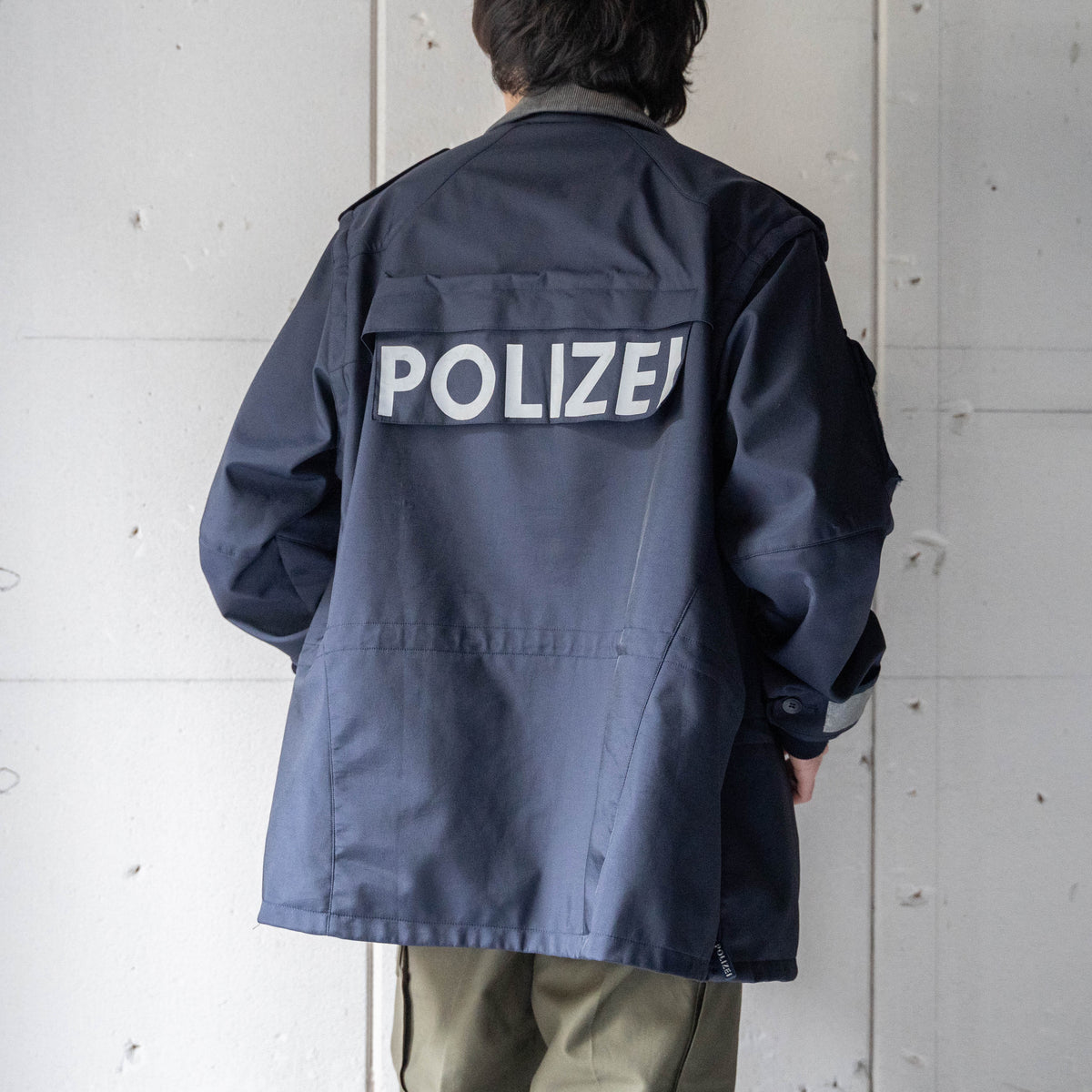 2000s Germany police navy color detachable jacket -with corduroy colla ...