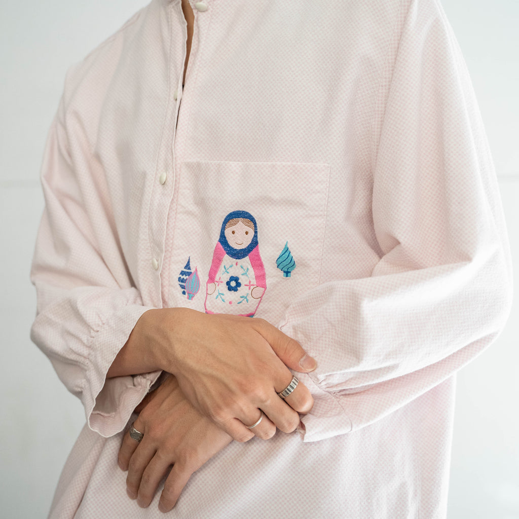 around 1970s pink dot embroidery long smock – gochic vintage